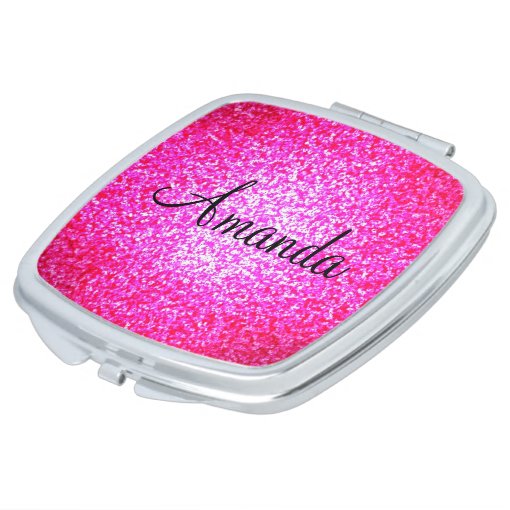 Customizable pink sparkly glitter compact mirror | Zazzle
