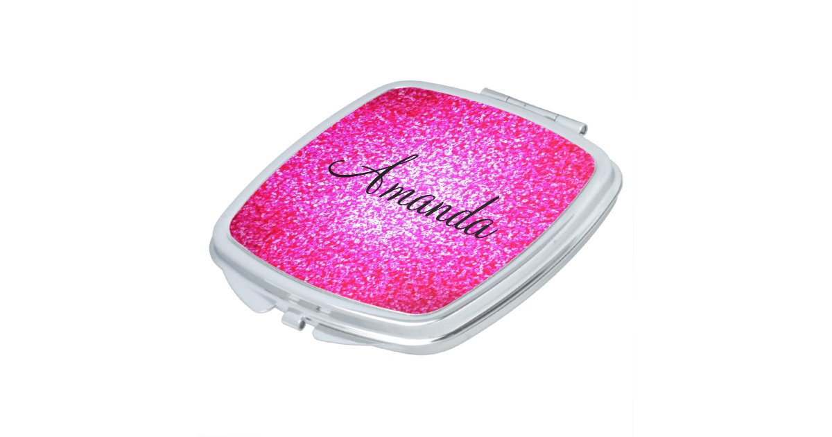 Customizable pink sparkly glitter compact mirror | Zazzle
