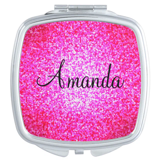 Customizable pink sparkly glitter compact mirror | Zazzle