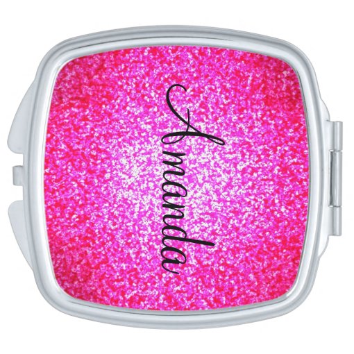 Customizable pink sparkly glitter compact mirror | Zazzle