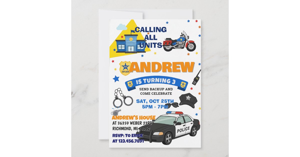 Customizable Police Officer Sheriff birthday Invitation | Zazzle