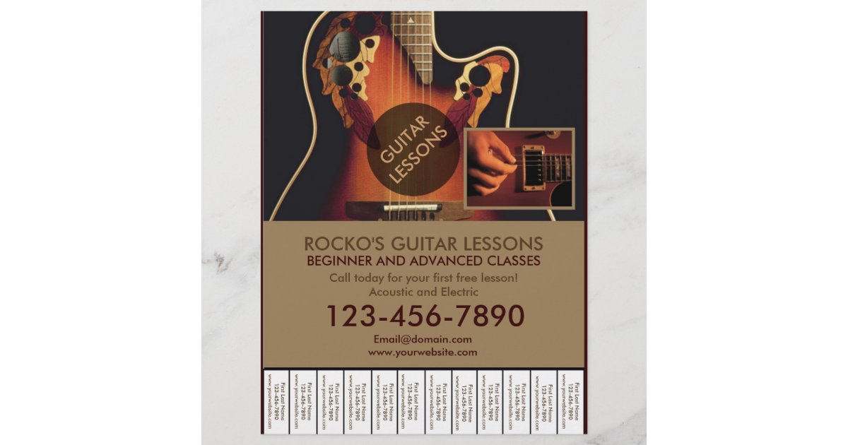 Customizable professional guitar lesson flyers | Zazzle