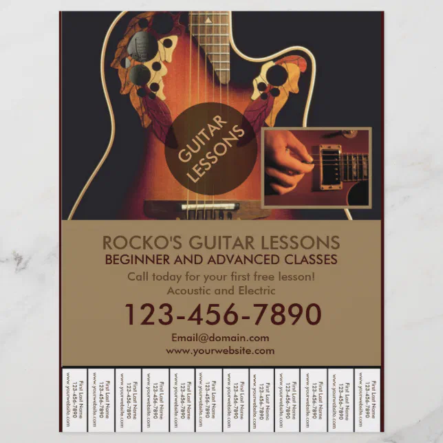 Customizable professional guitar lesson flyers | Zazzle