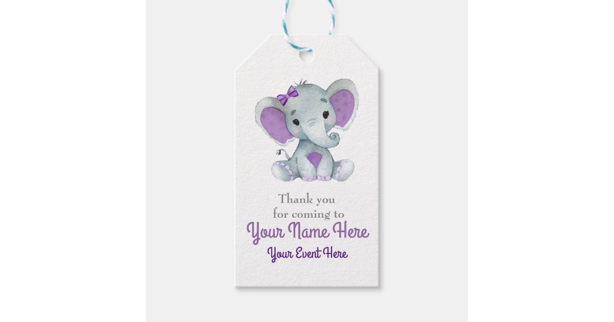 Customizable Purple Gray Elephant Thank You Tag | Zazzle
