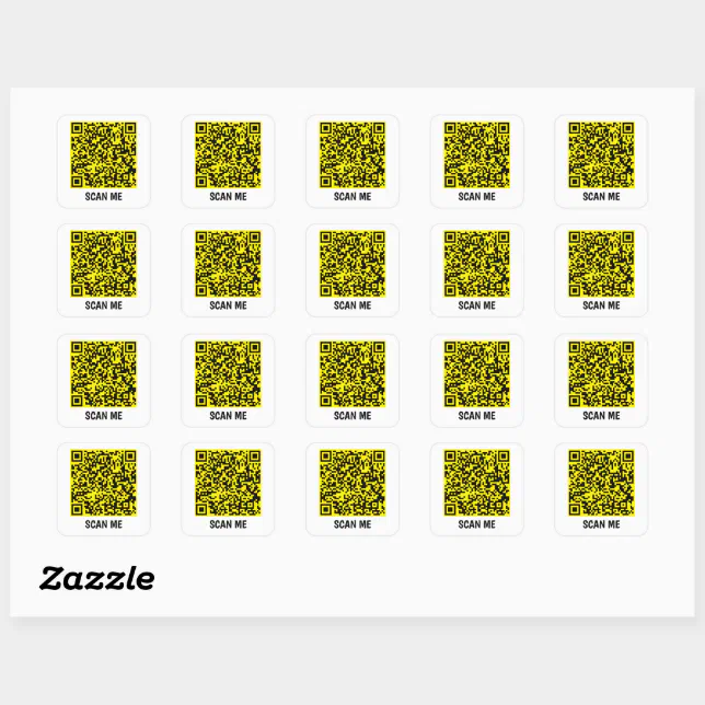 Customizable QR code SCAN ME yellow Square Sticker | Zazzle