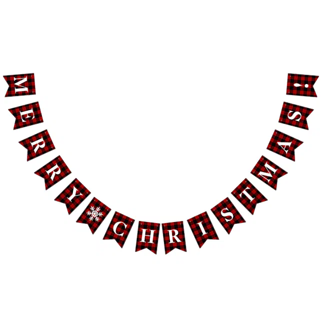 Customizable Red, Black Plaid Merry Christmas! Bunting Flags | Zazzle