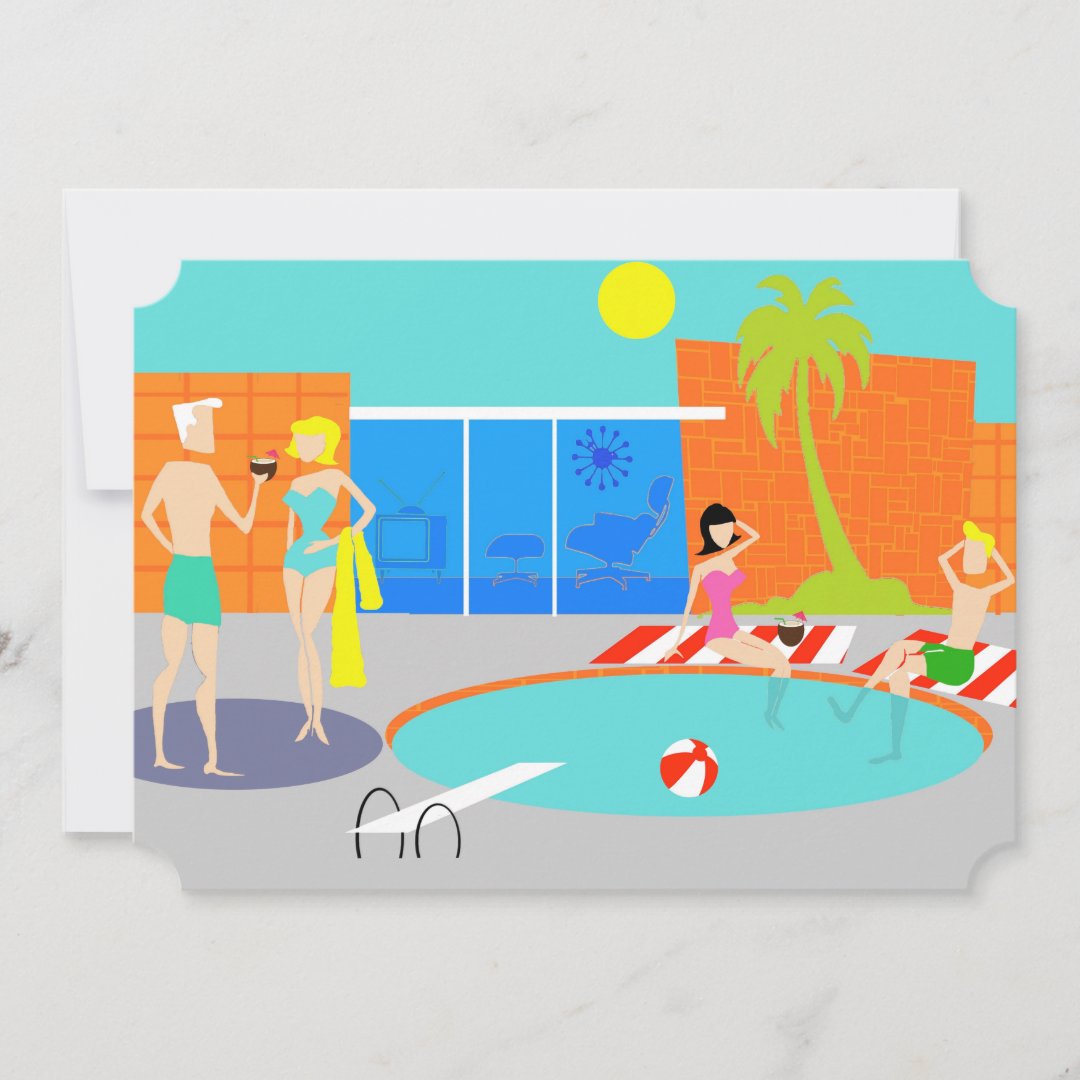Customizable Retro Pool Party Invitation | Zazzle