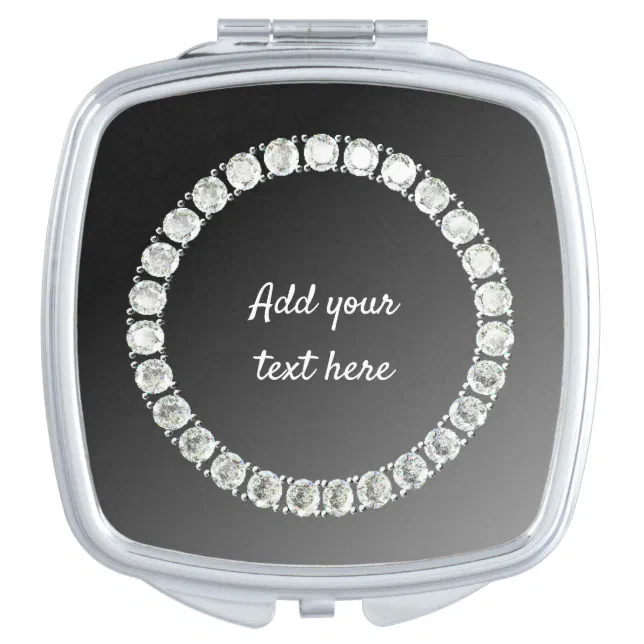 Customizable rhinestones on black compact mirror | Zazzle