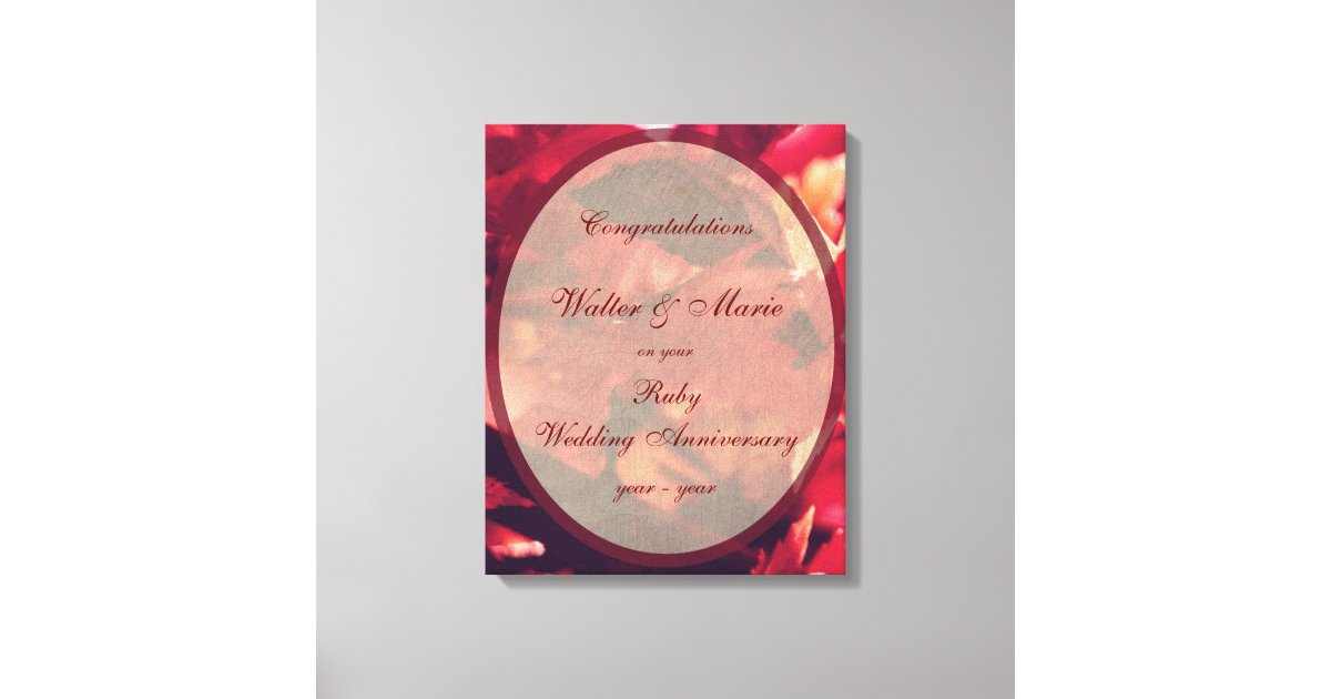 Customizable Ruby Wedding Anniversary Canvas Print | Zazzle