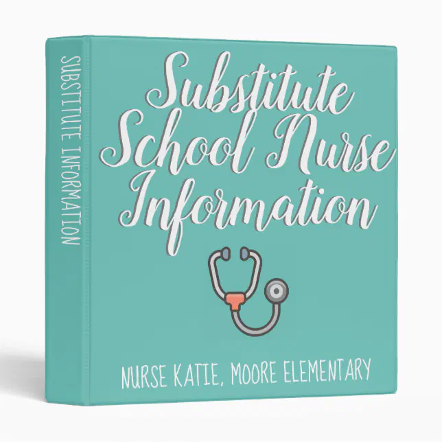 Customizable School Nurse Sub Binder | Zazzle