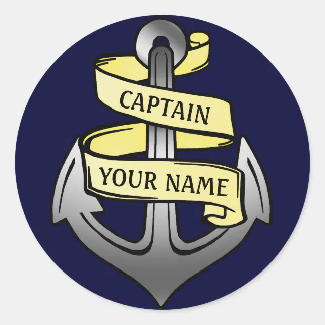 Customizable Ship Captain Your Name Anchor Classic Round Sticker | Zazzle