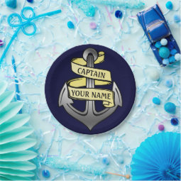 Customizable Ship Captain Your Name Anchor Paper Plates | Zazzle