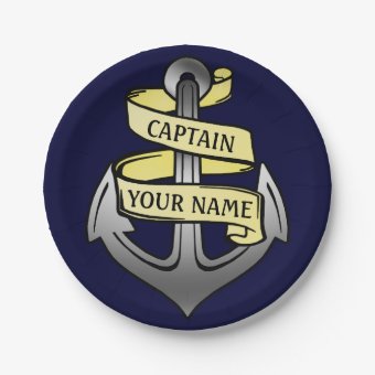 Customizable Ship Captain Your Name Anchor Paper Plates | Zazzle