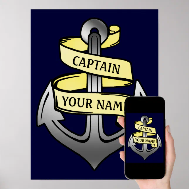Customizable Ship Captain Your Name Anchor Poster | Zazzle