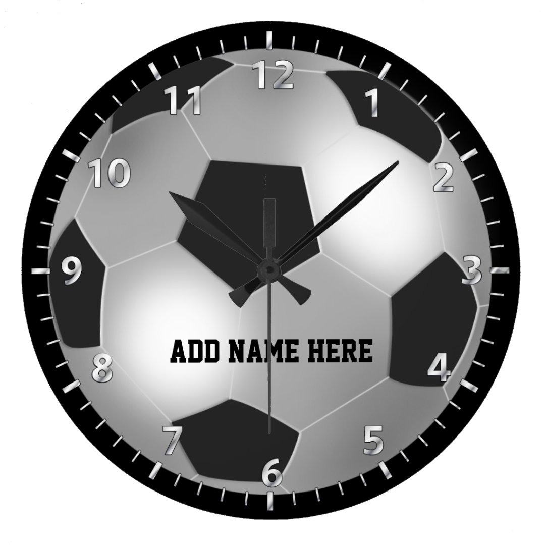 Customizable Silver Soccer Ball Large Clock | Zazzle