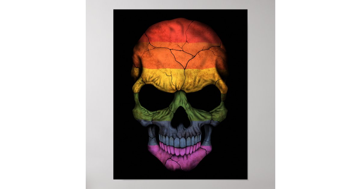 Customizable Skull with Gay Pride Rainbow Flag Poster | Zazzle