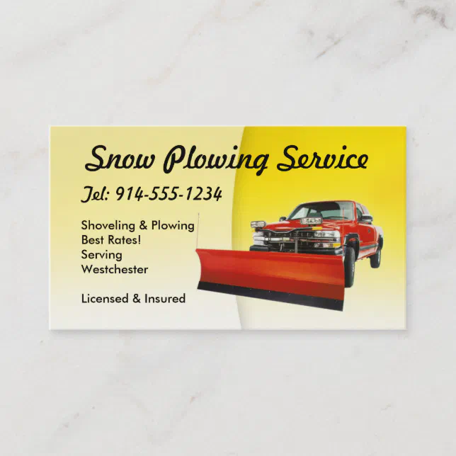 CUSTOMIZABLE Snow Plowing Yellow Business Card | Zazzle