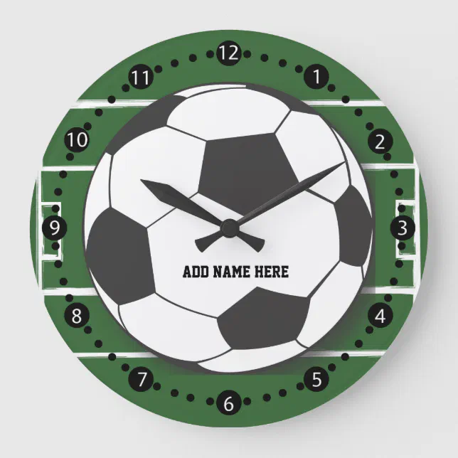 Customizable Soccer Ball on Field Large Clock | Zazzle