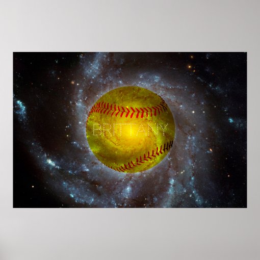 Customizable Softball in Space Galactic Poster | Zazzle