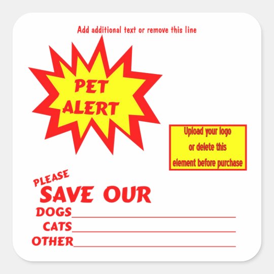 Customizable Square Emergency Pet Alert Stickers | Zazzle.com