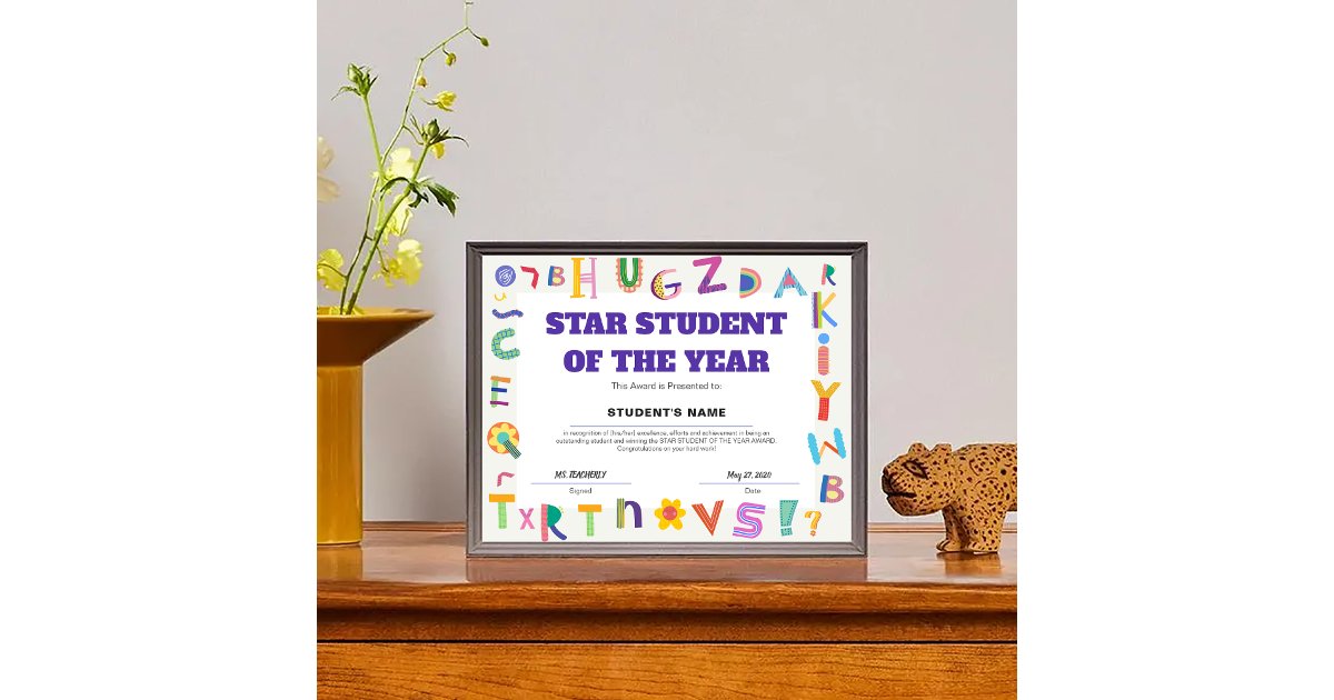 Customizable Star Student of the Year Class Award | Zazzle