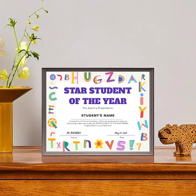 Customizable Star Student of the Year Class Award | Zazzle