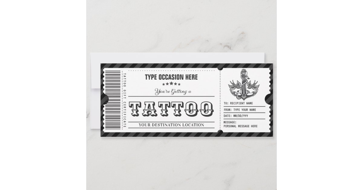 Customizable Tattoo Gift Certificate Invitation | Zazzle