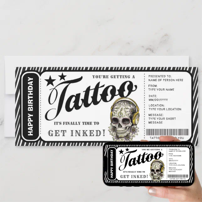 Customizable Tattoo Gift Certificate Ticket Invitation | Zazzle