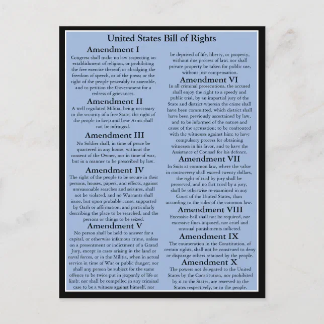 Customizable U.S. Bill of Rights/1st 10 Amendments Postcard | Zazzle