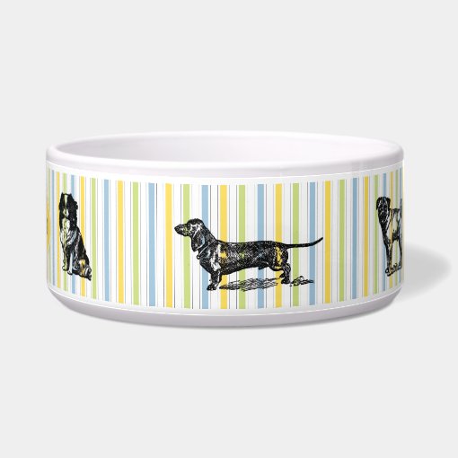Customizable Vintage Toy Dogs on Stripes Pet Bowl | Zazzle