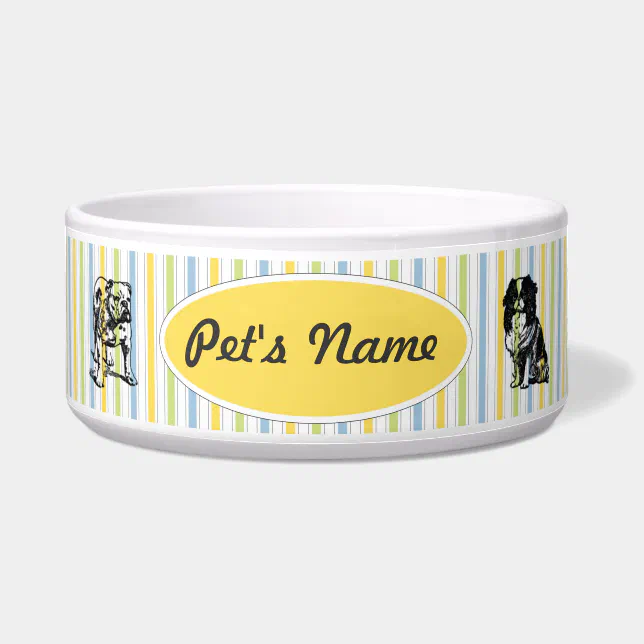 Customizable Vintage Toy Dogs on Stripes Pet Bowl | Zazzle