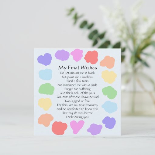Customizable Wake / Memorial -- Rainbow Poem Invitation | Zazzle