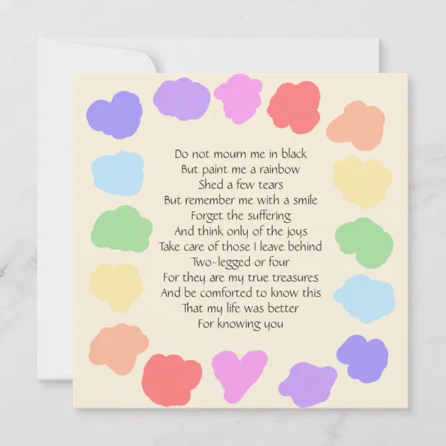 Customizable Wake / Memorial -- Rainbow Poem Invitation | Zazzle