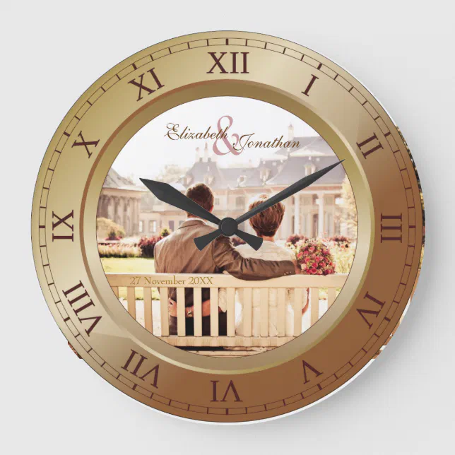Customizable Wedding Anniversary Bronze Photograph Large Clock | Zazzle