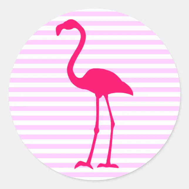 Customizable White Stripes Hot Pink Flamingo Classic Round Sticker | Zazzle
