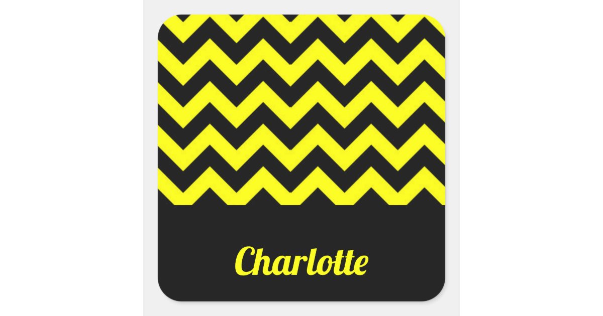Customizable yellow and black chevron pattern square sticker | Zazzle