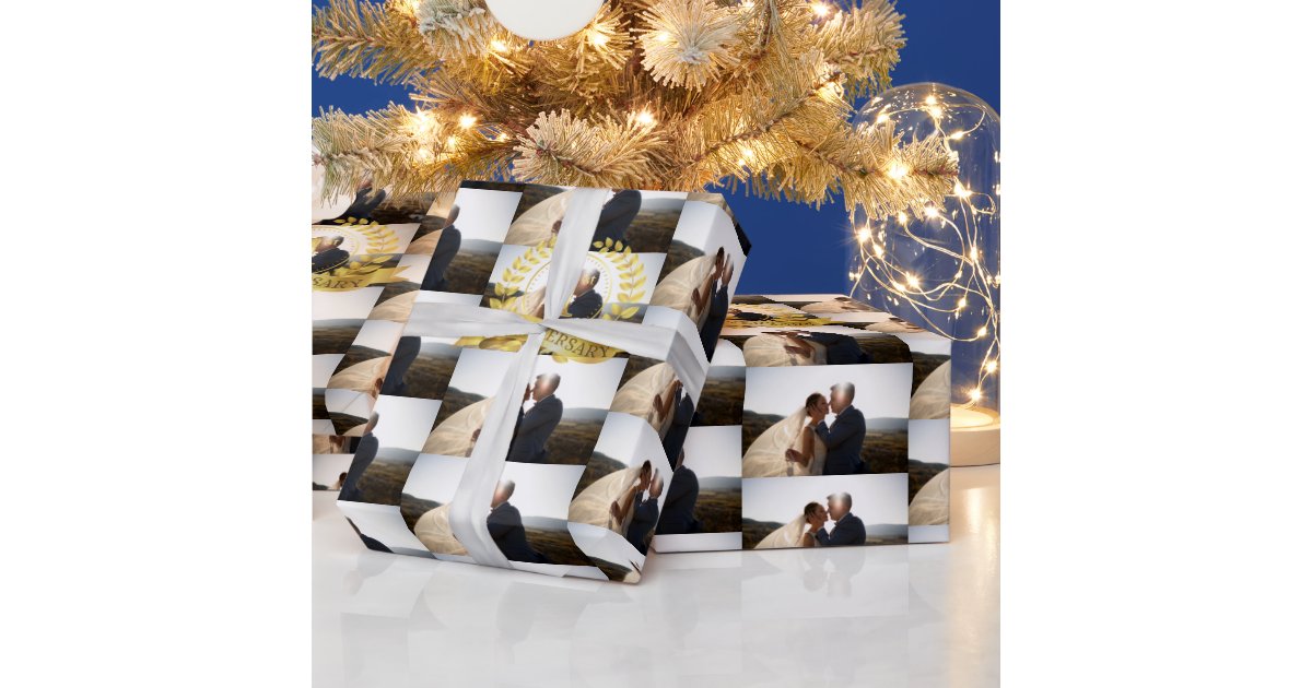 Customize 1st Anniversary Wedding Photo With Gold Wrapping Paper | Zazzle