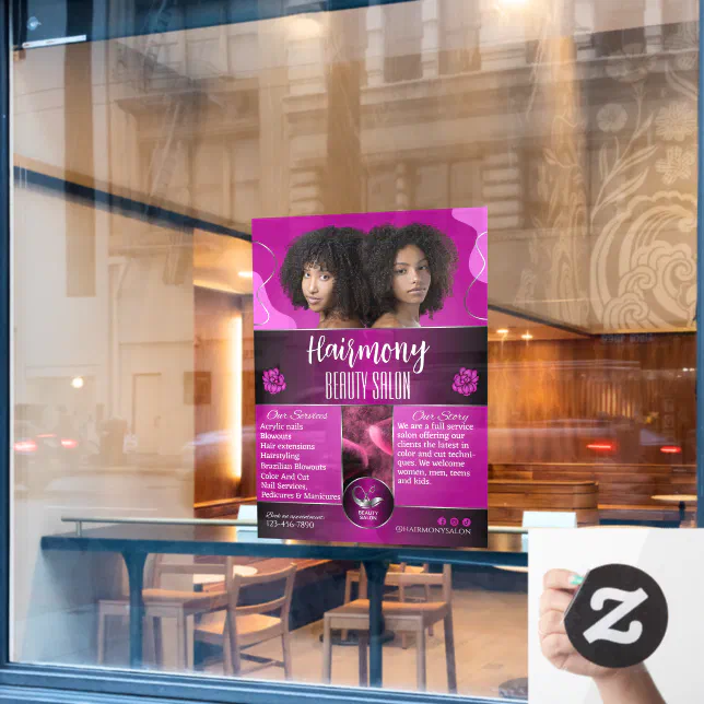 Customize African American Beauty Salon Front Window Cling | Zazzle