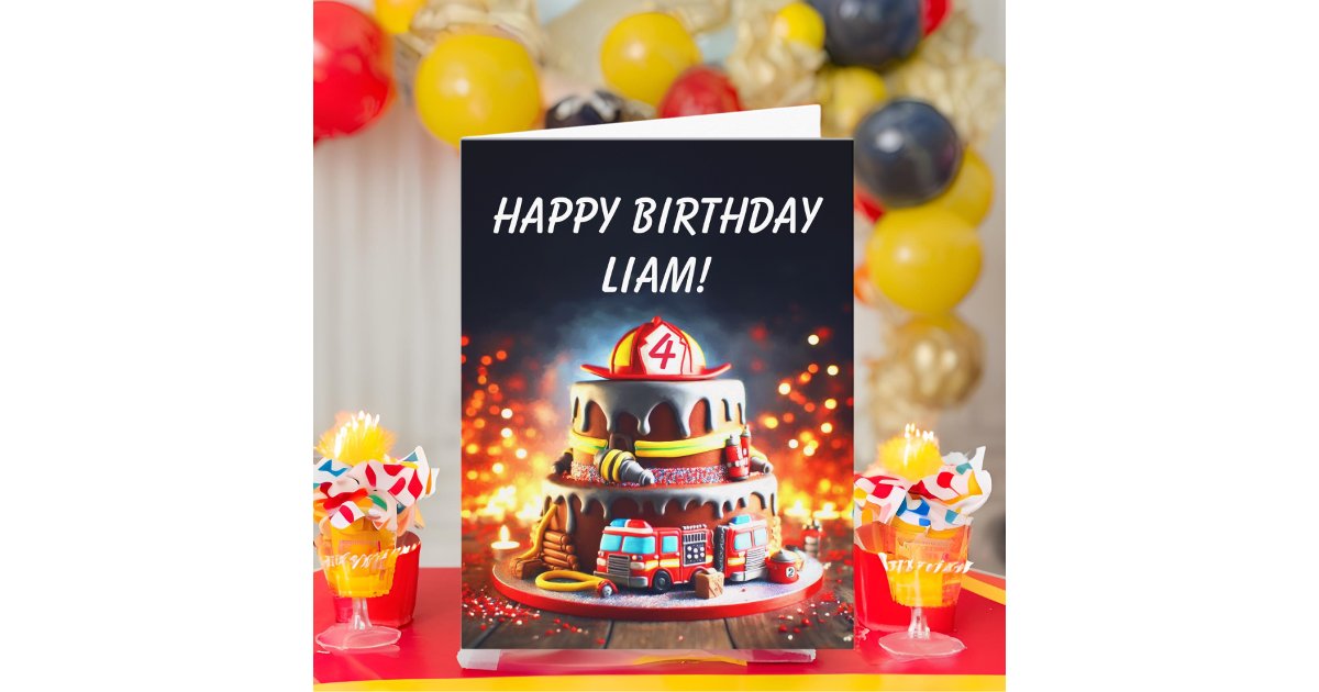 Customize Age Firefighter Birthday Cake ai artwork Card | Zazzle