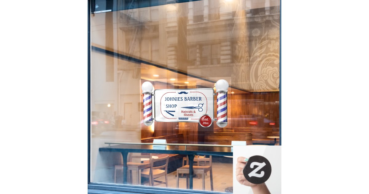 Customize Barber Pole Barber Shop Business Window Cling | Zazzle