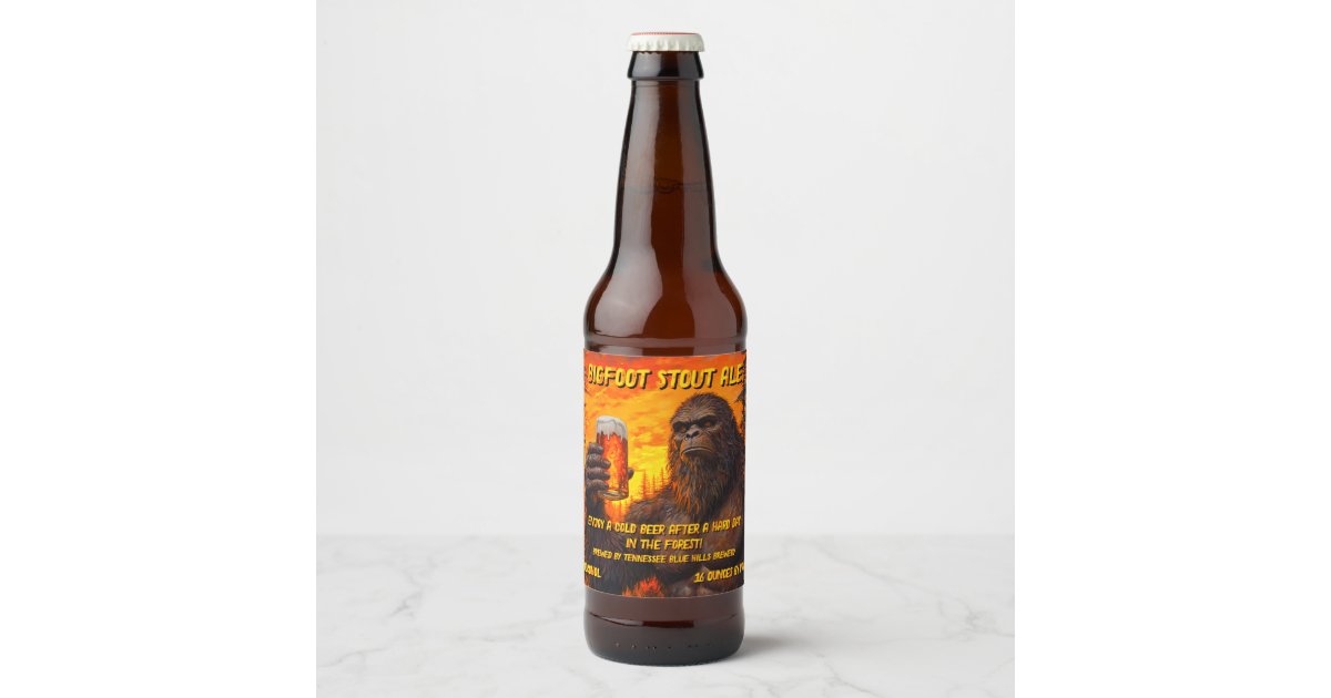 Customize Bigfoot Drinking A Beer At Sunset Ver2 Beer Bottle Label | Zazzle