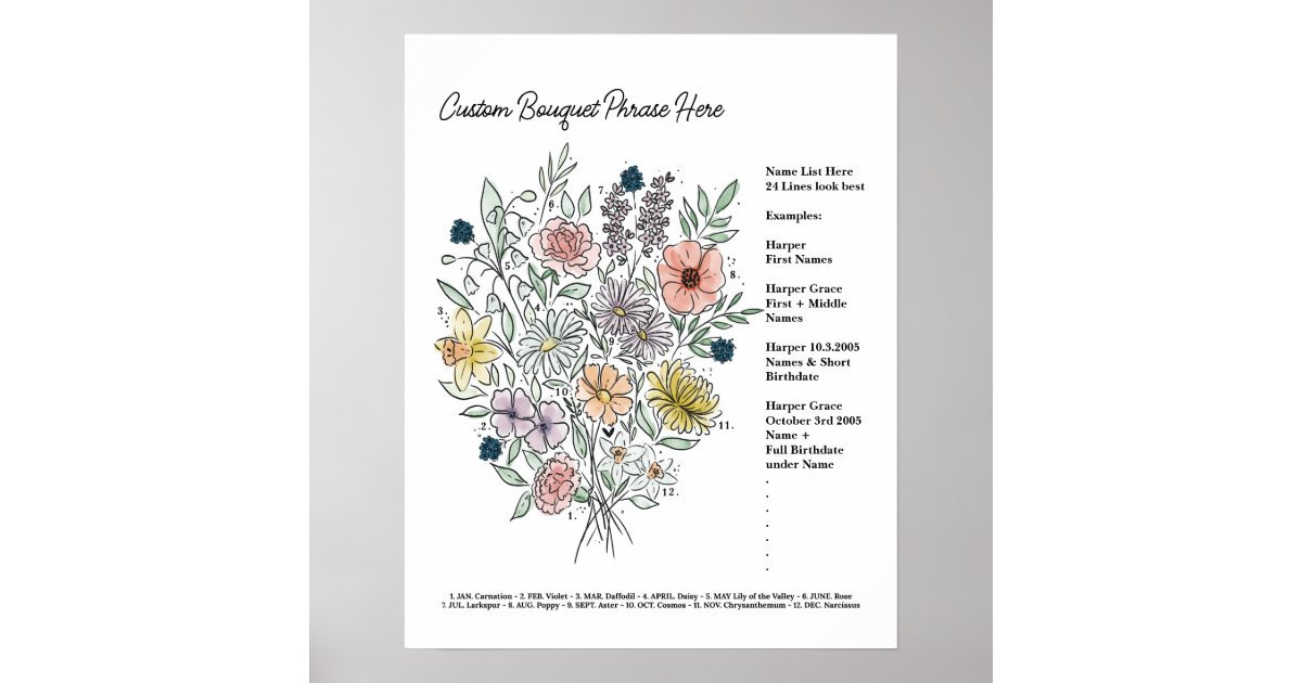 Customize Birth Flower Bouquet Poster | Zazzle