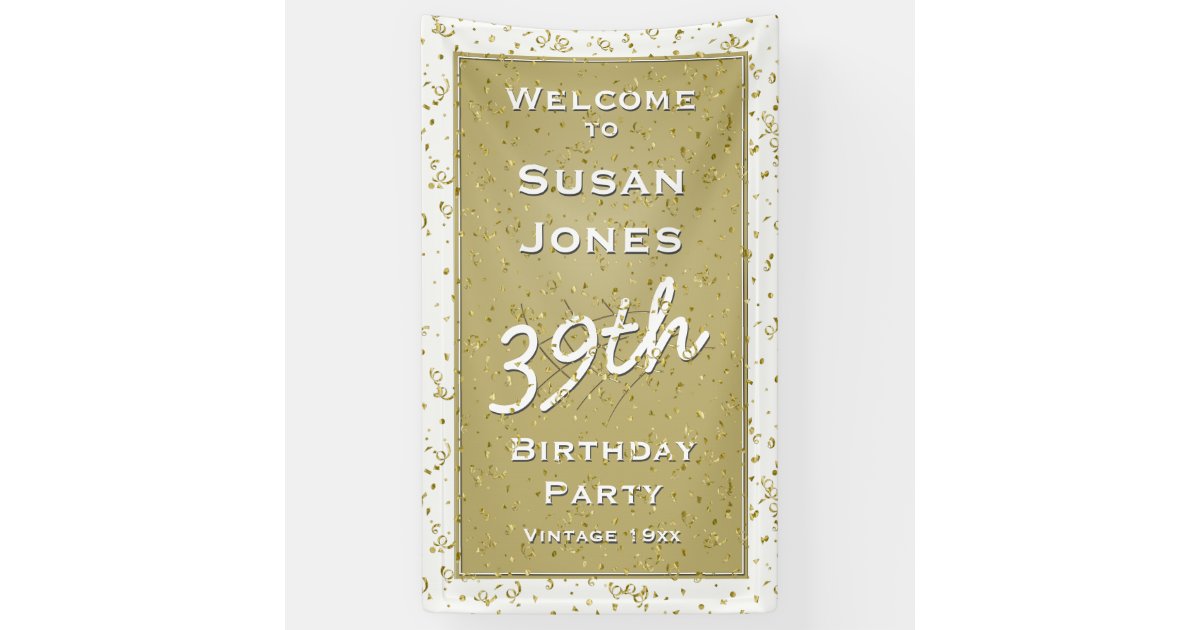 Customize Birthday Age - White/Gold Over-the-hill Banner | Zazzle