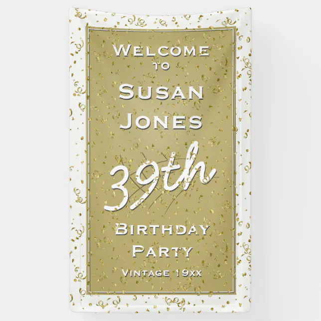 Customize Birthday Age - White/Gold Over-the-hill Banner | Zazzle