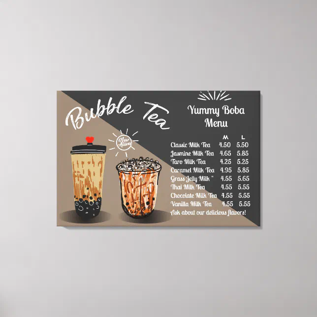 Customize Bubble Tea Boba Donut Price Chart Canvas Print | Zazzle