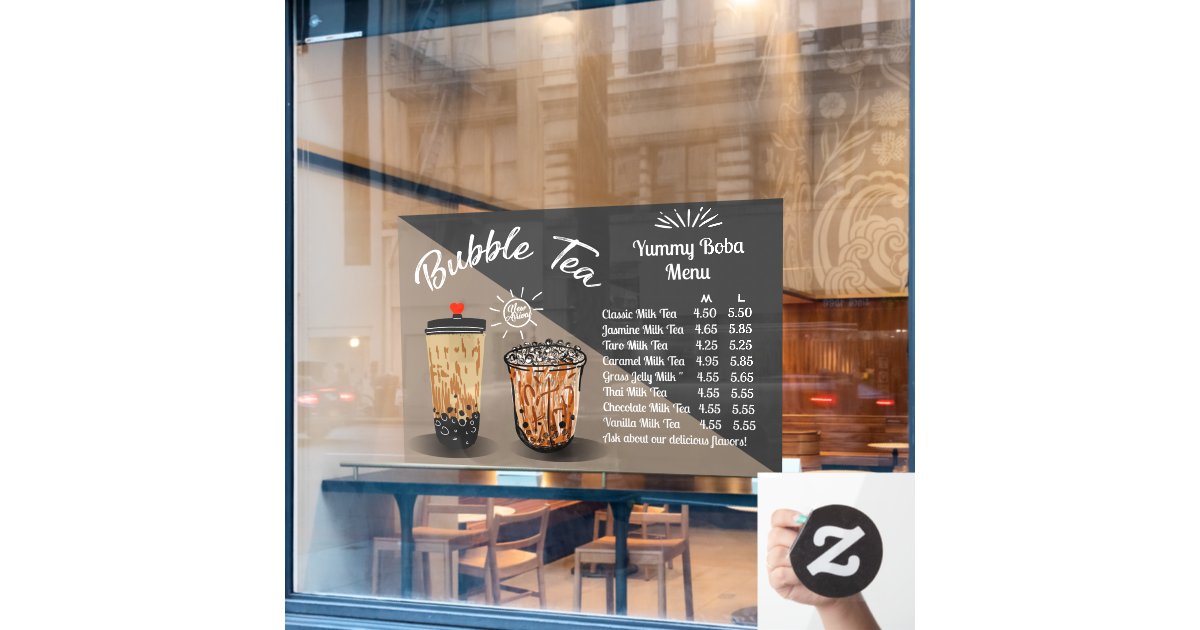 Customize Bubble Tea Boba Donut Shop Front Window Cling | Zazzle