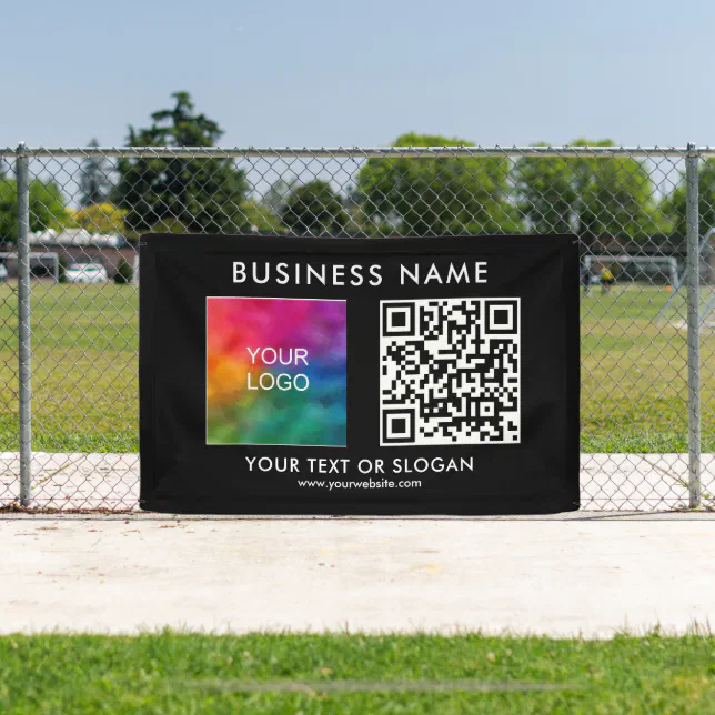 Customize Business Logo QR Code Elegant Outdoor Banner | Zazzle