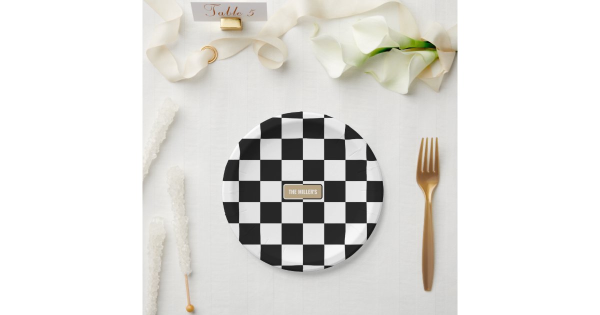 Customize Colors & Personalize Checkered Paper Plates | Zazzle