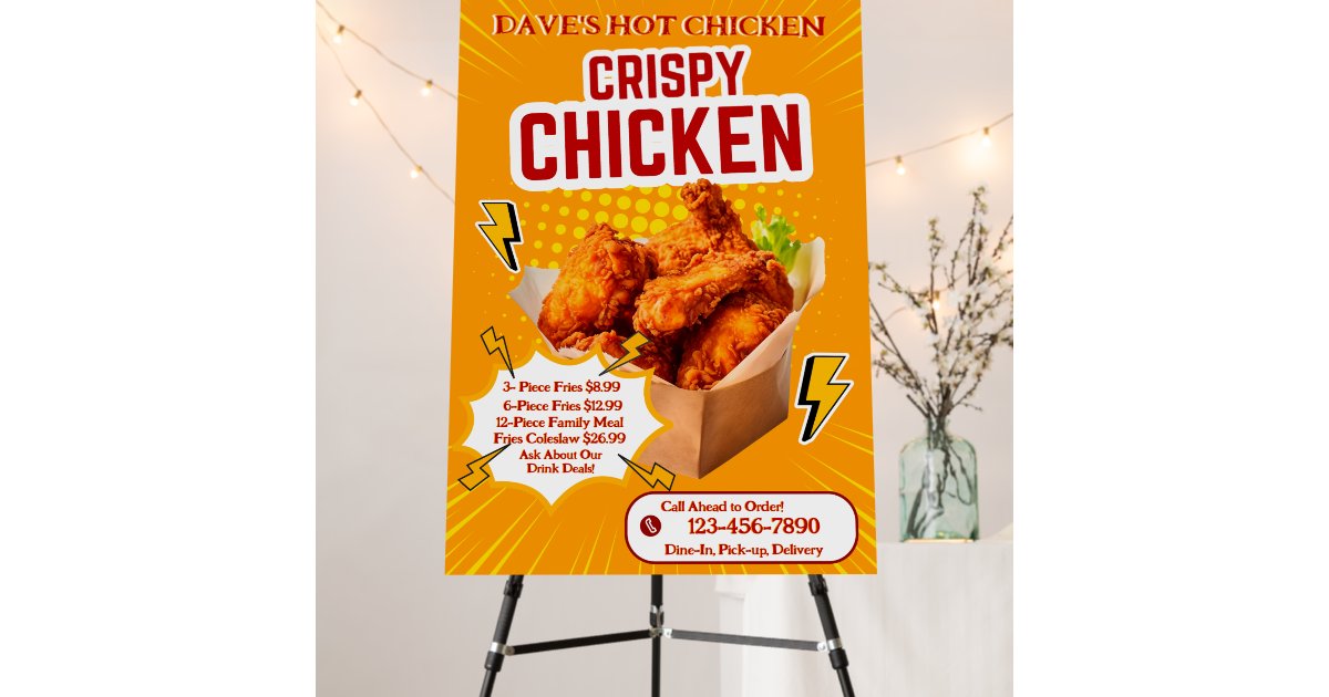 Customize Crispy Chicken Shop Price Menu Promo Foam Board | Zazzle