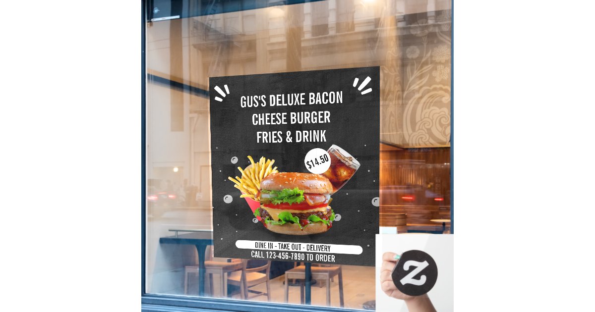 Customize Deluxe Burger Fries Drink Restaurant Window Cling | Zazzle